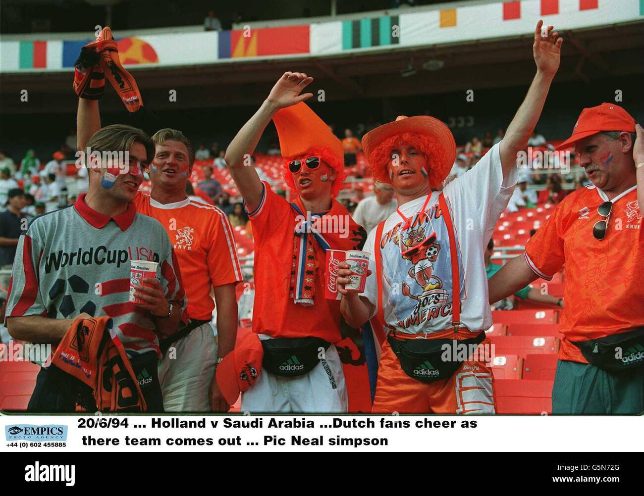 20/6/94. Holland v Saudi Arabia .Dutch fans cheer as there team comes ...