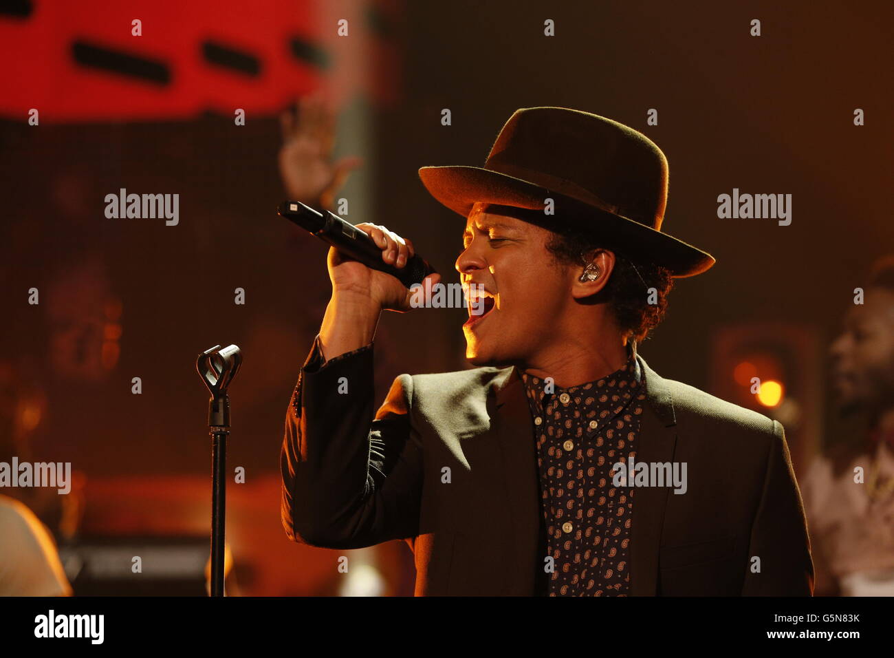 Bruno Mars performs during the filming of the Graham Norton Show at The ...