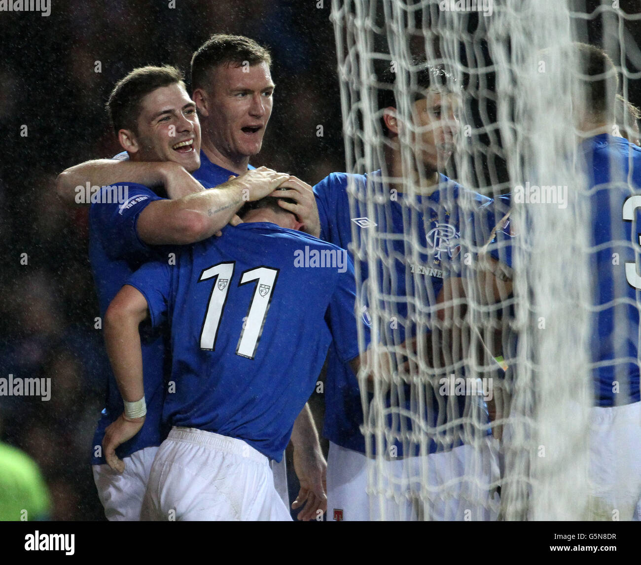Rangers David Templeton celebrates his goal with Kyle Hutton and Kevin ...