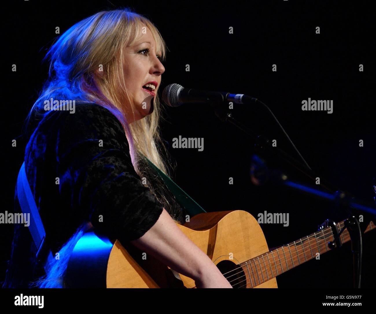 Folk singer Vikki Clayton perfoming on stage at the Royal Festival Hall in London as part of ...