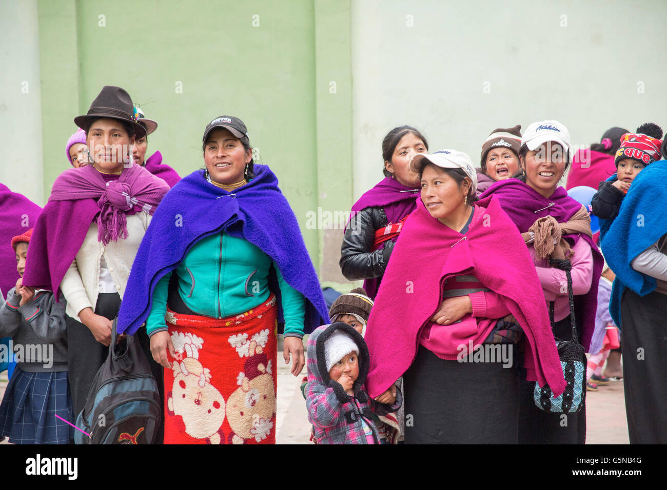 Mothers and children in a church courtyard in Quito, Ecuador Stock ...