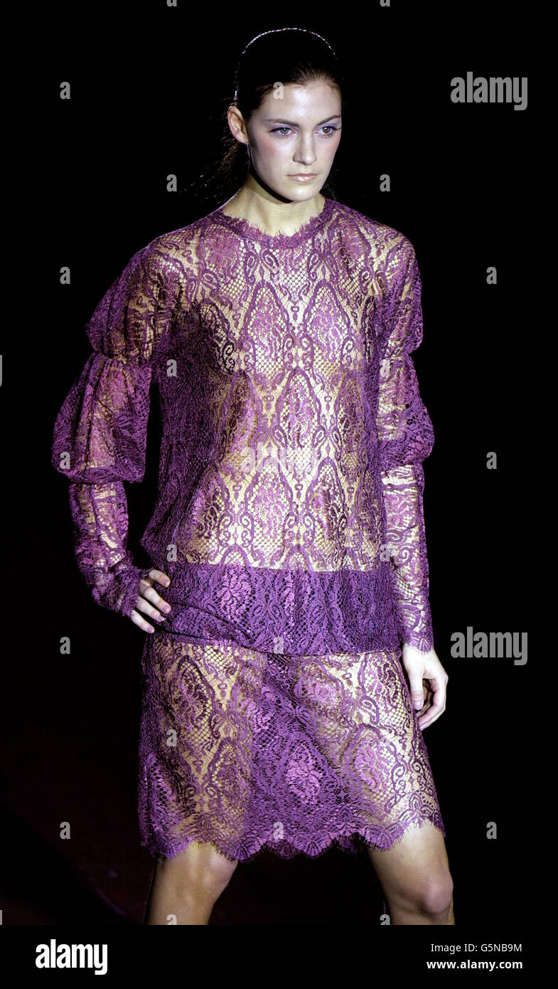 A model wearing a creation by designer Amaya Arzuaga on the catwalk on ...