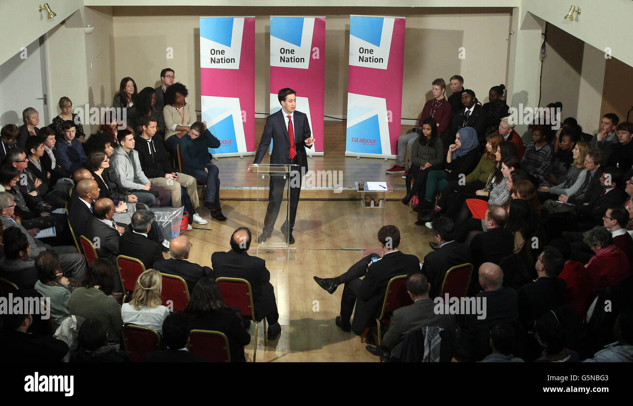 Labour Leader Ed Miliband makes a speech at Samaj Hall in Tooting about ...
