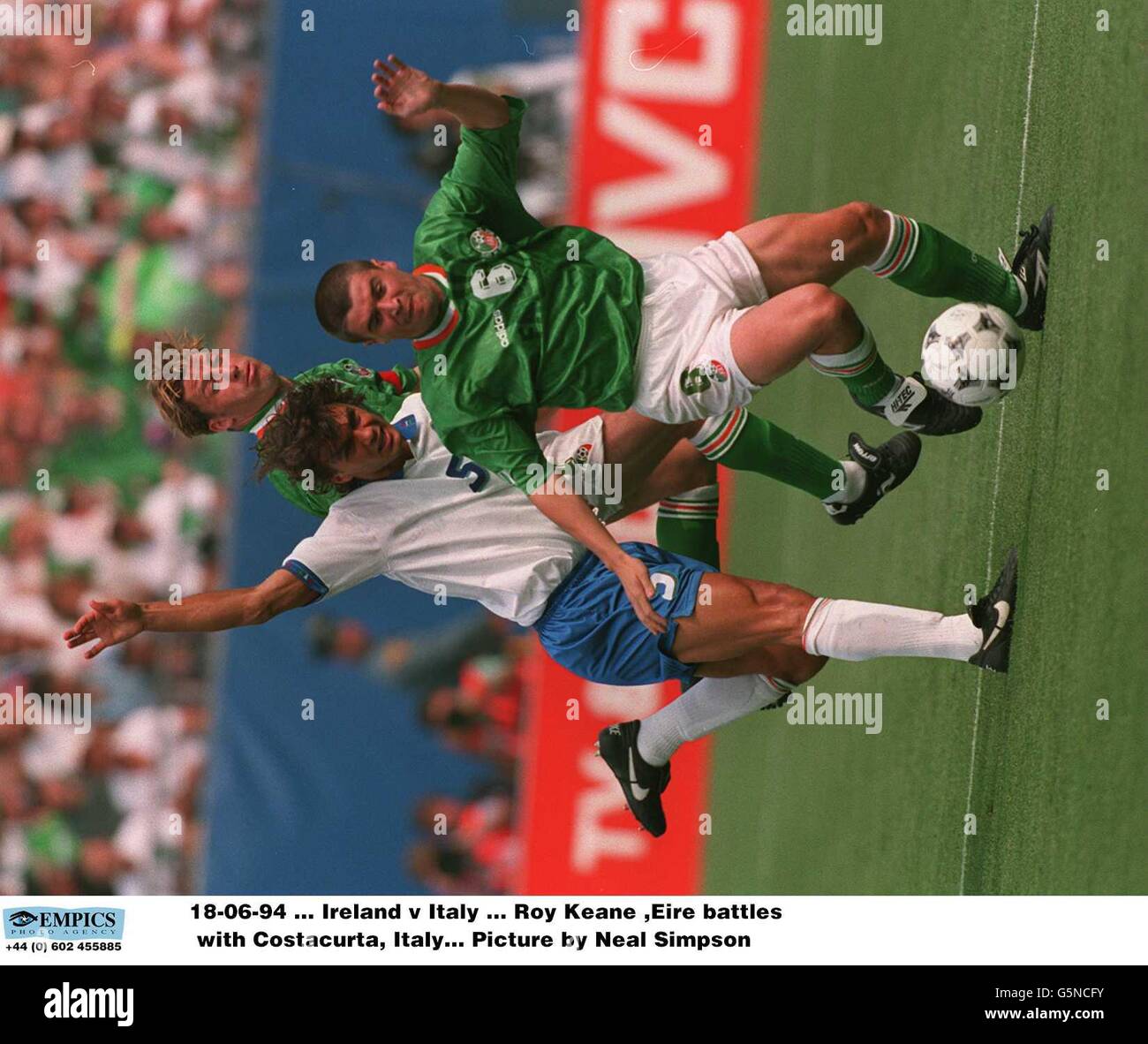 18-06-94. Ireland v Italy. Roy Keane ,Eire battles with Costacurta ...