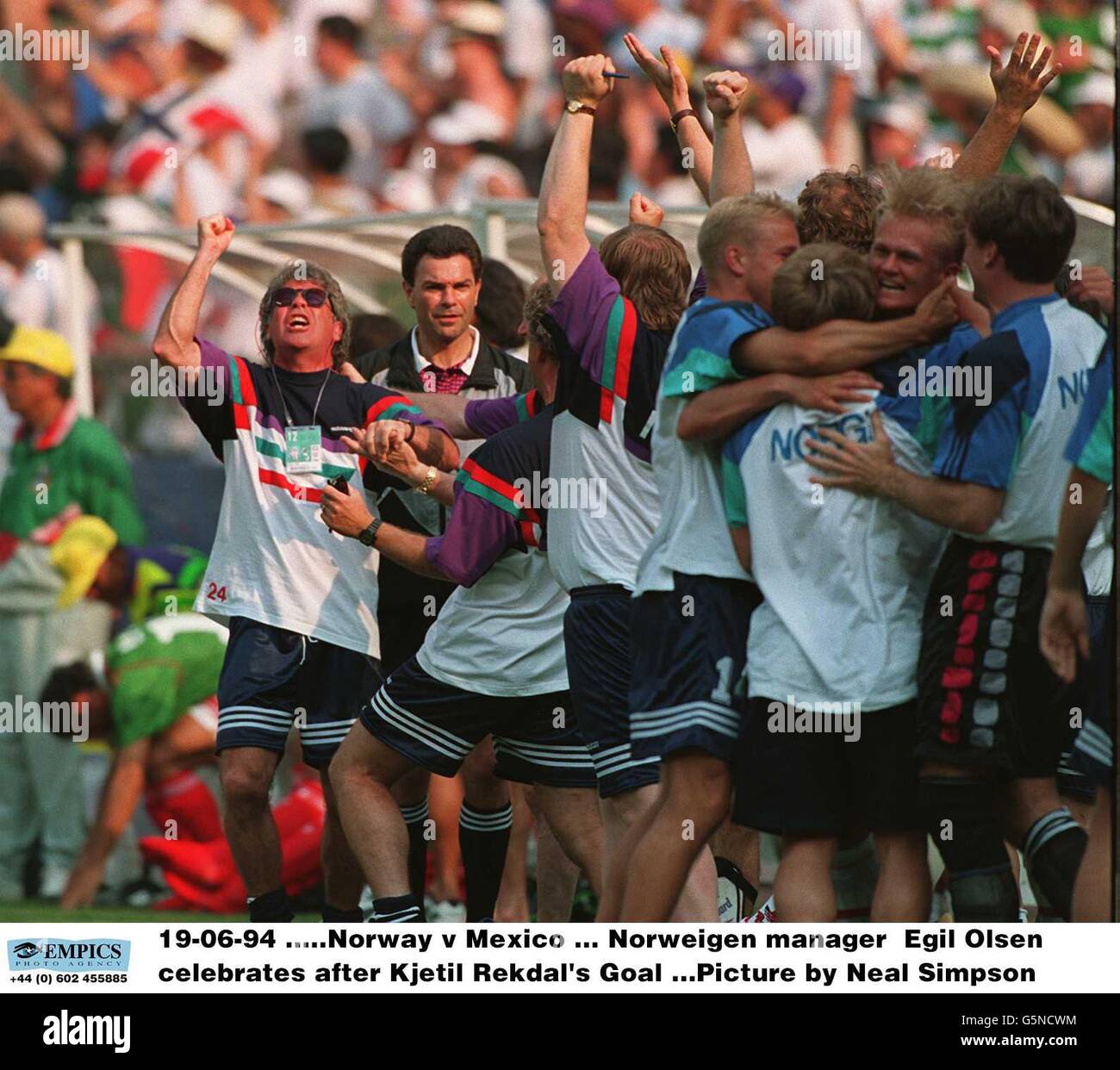 Norweigen manager egil olsen celebrates kjetil rekdals goal hi-res ...