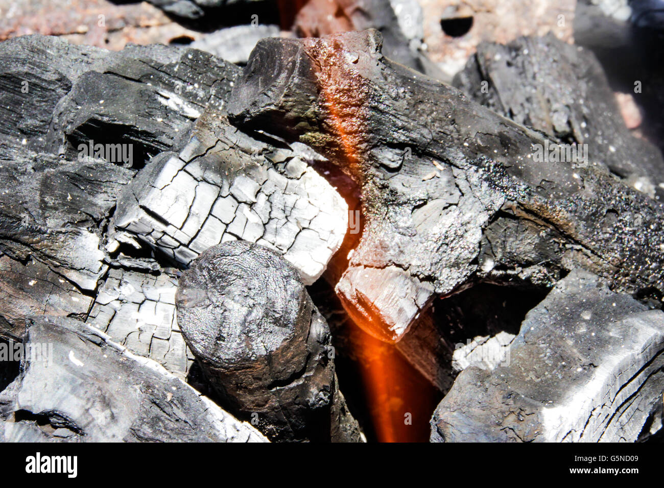 Photograph of some wood charcoal pieces and fire flames Stock Photo - Alamy