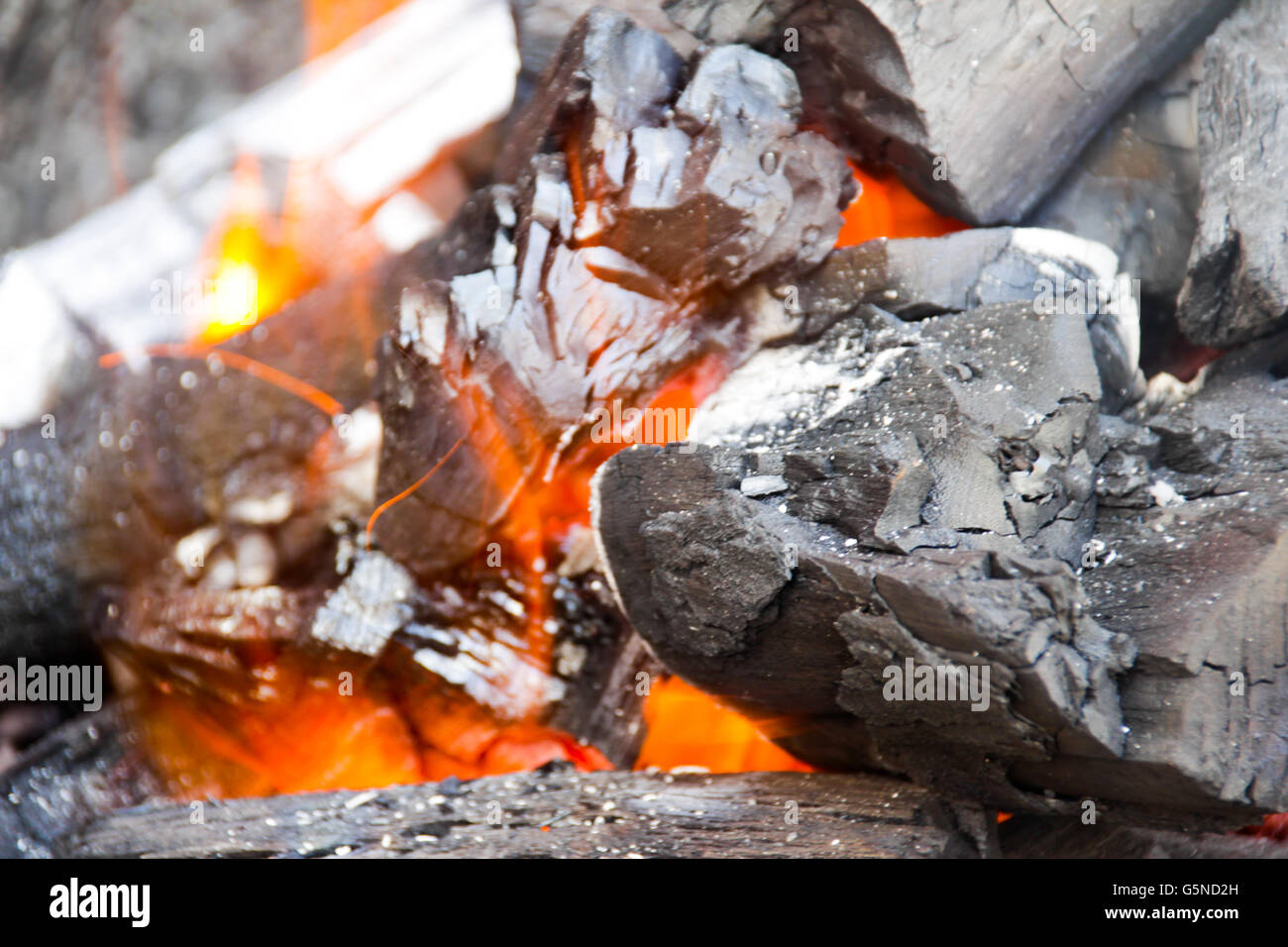 Photograph of some wood charcoal pieces and fire flames Stock Photo - Alamy