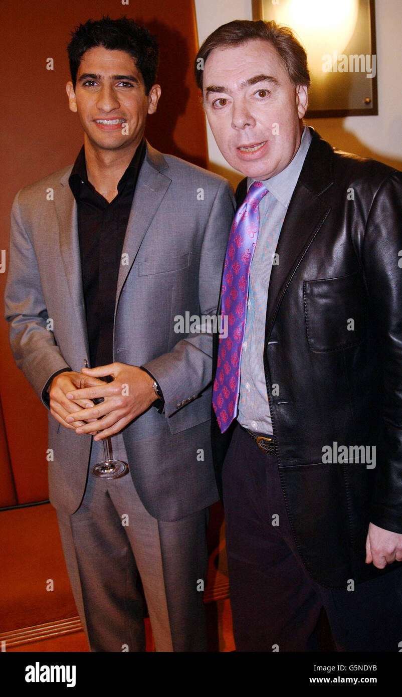 Bombay Dreams cast member Raza Jaffrey (L) who plays Akaash with producer Andrew Lloyd Webber ...