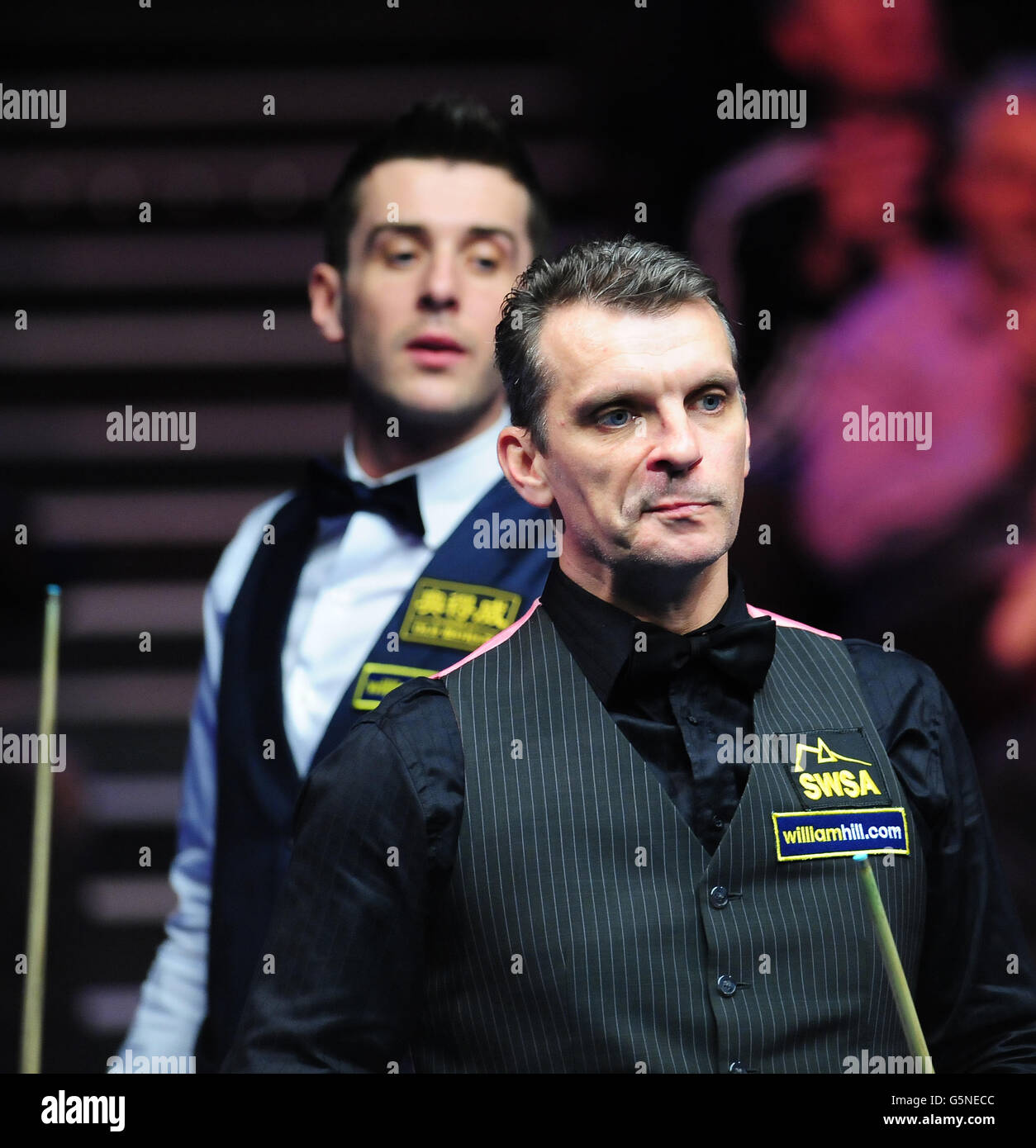 England's Mark Selby (left) and Mark Davis during the William Hill UK ...