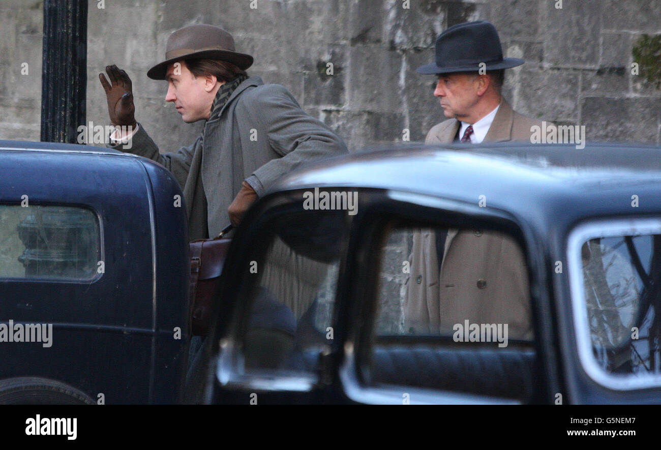Actor Michael Kitchen (right) during filming of ITV Drama Foyles war ...