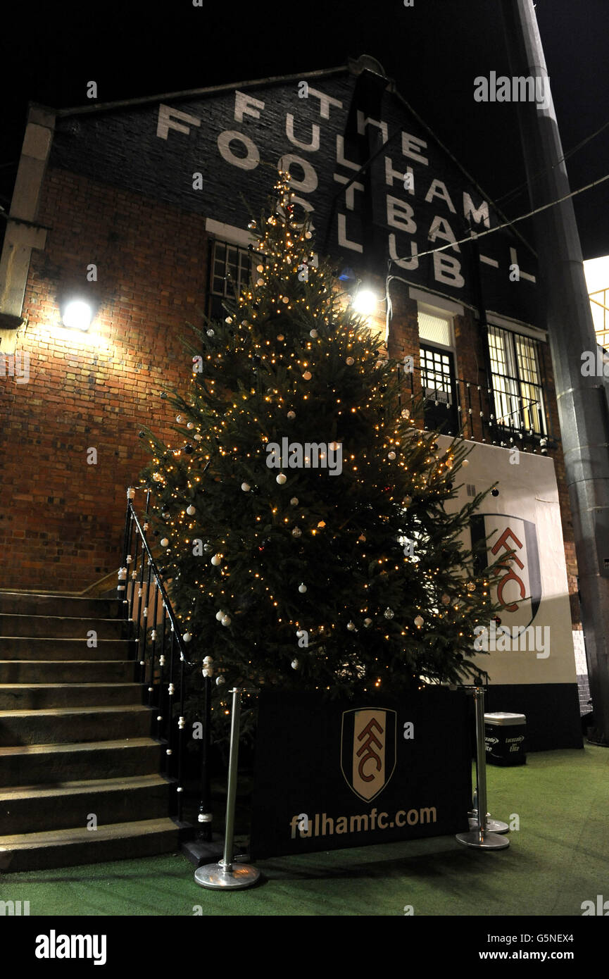General view of the large Christmas Tree in front of Craven Cottage ...