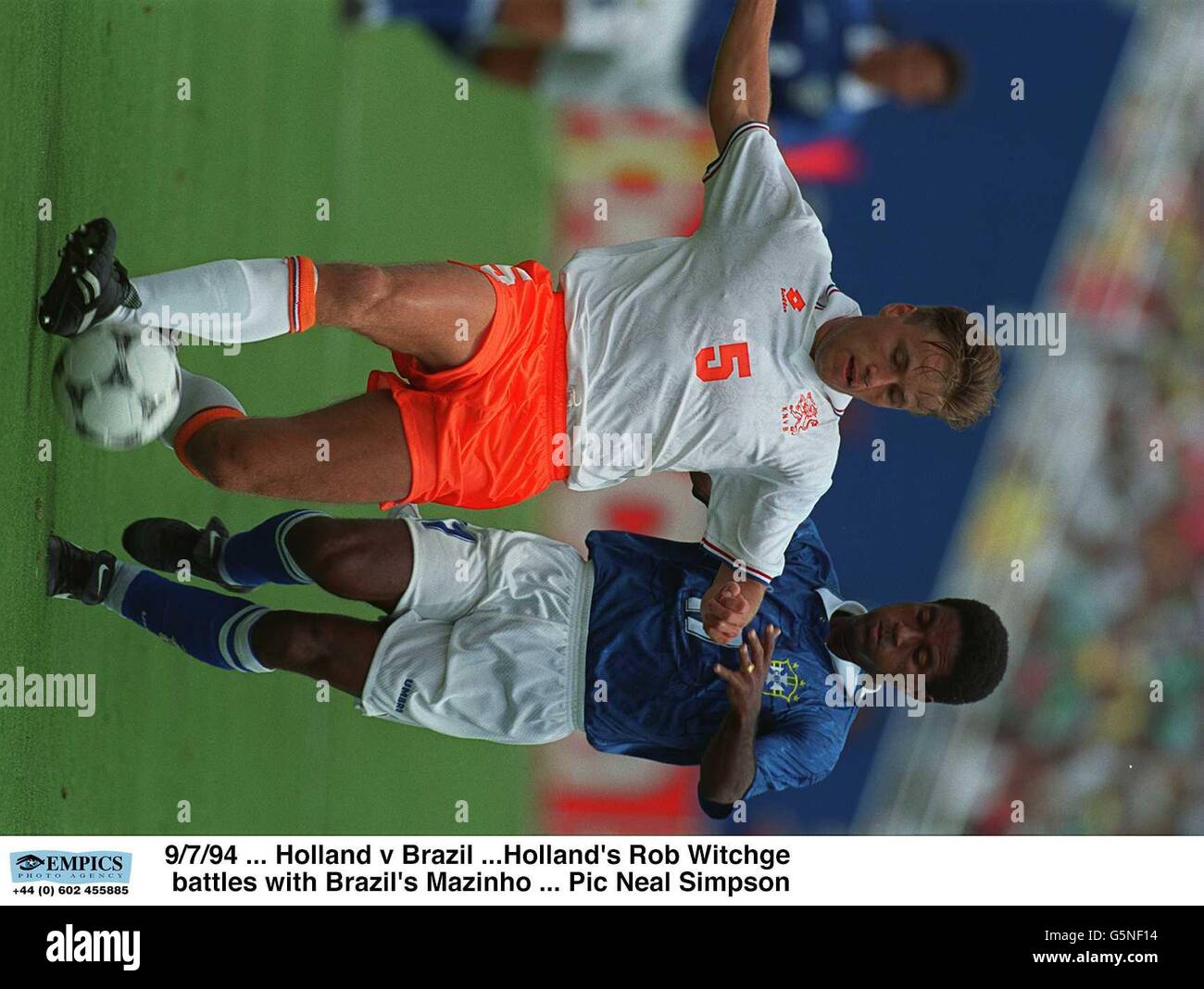 9/7/94. Holland v Brazil .Holland's Rob Witchge battles with Brazil's ...