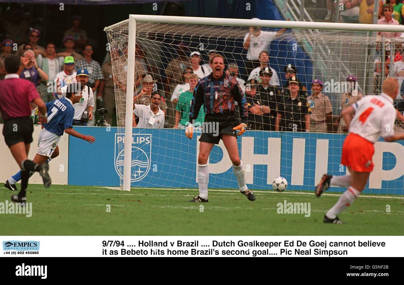 9/7/94 .... Holland v Brazil .... Dutch Goalkeeper Ed De Goey cannot ...