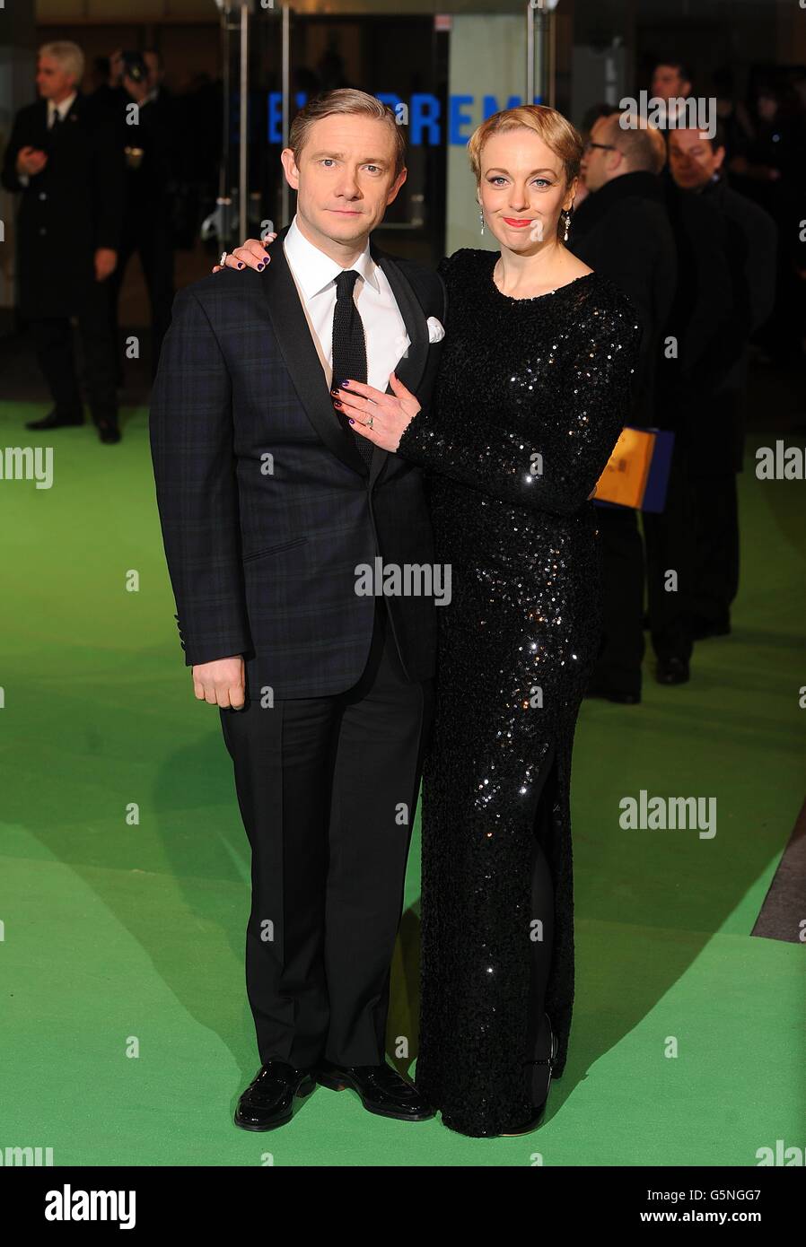 Martin Freeman and partner Amanda Abbington arriving for the UK ...
