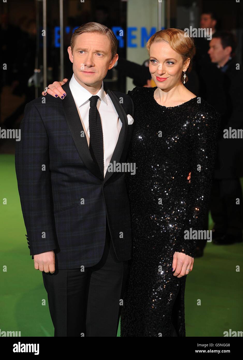 Martin Freeman and partner Amanda Abbington arriving for the UK ...