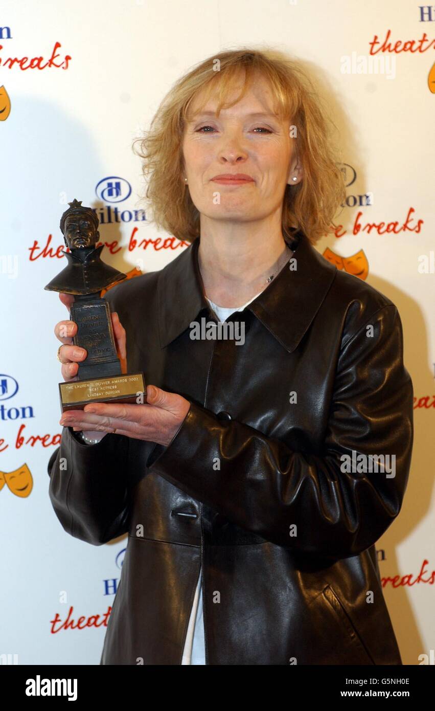 Lindsay Duncan with her award for Best Actress, during the Laurence ...