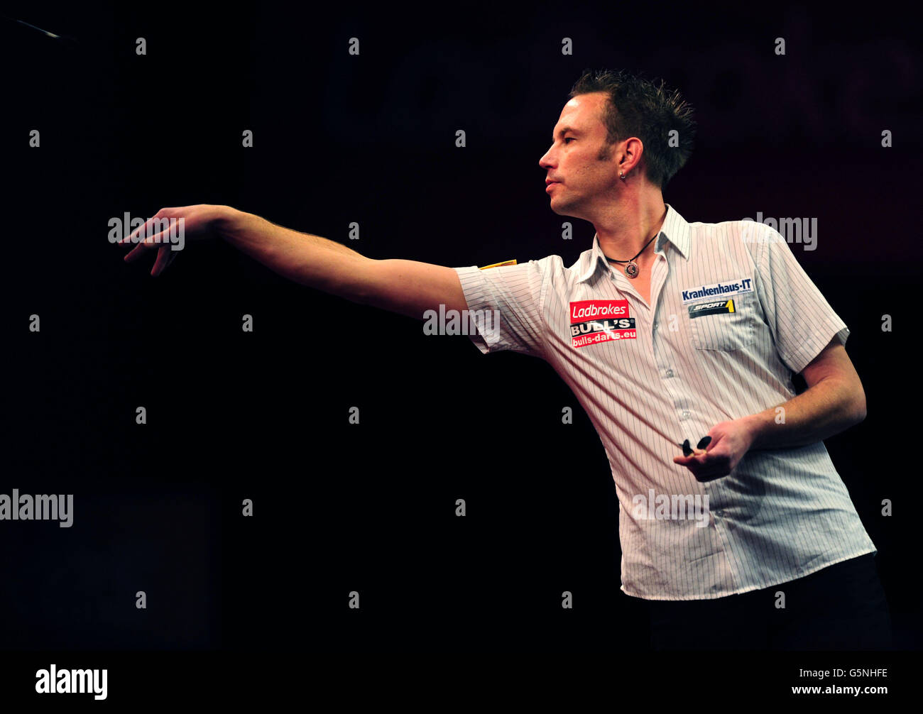 Germany's Andree Welge in action during the Ladbrokes.com World Darts ...