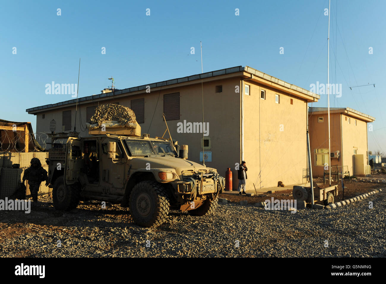 A foxhound patrol vehicle sits outside the Afghan police unit at FOB ...