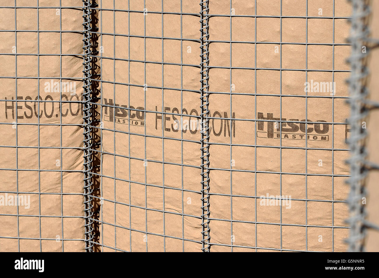 General view of Hesco Bastion bags in FOB Price, Helmand Province ...