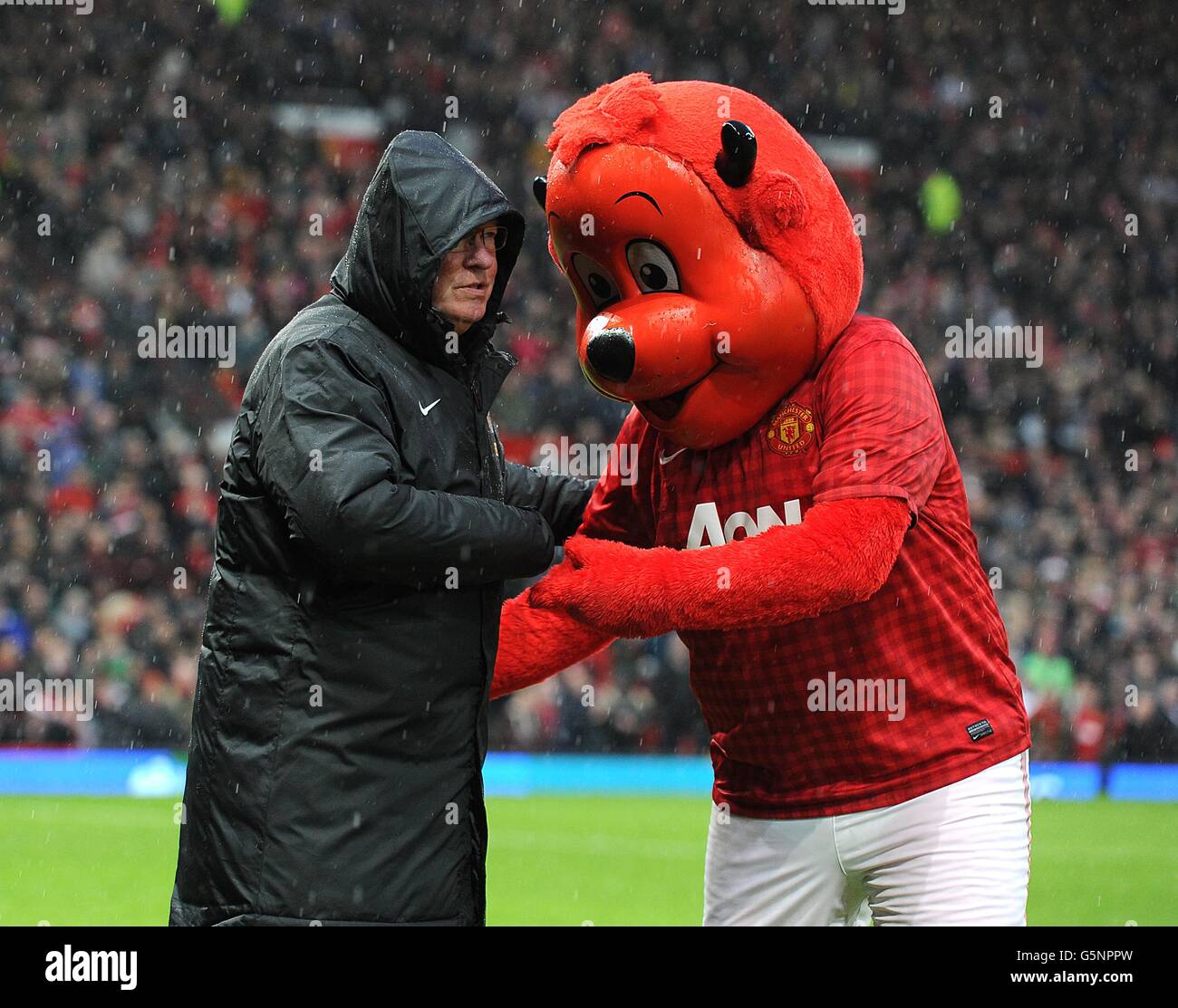 Manchester United Mascot Fred The Red Right Greets Manchester United