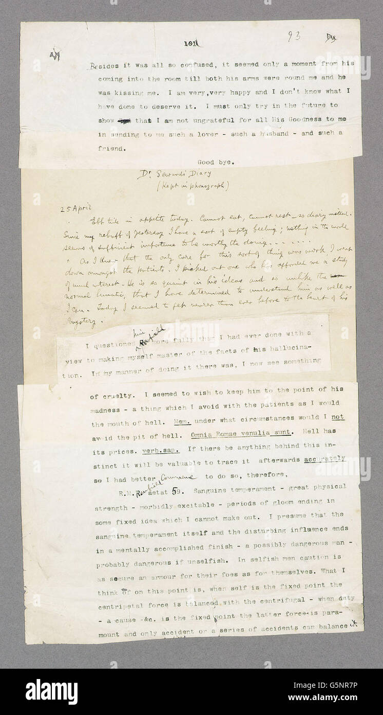 Part of the original manuscript of horror classic Dracula. Bram Stoker ...