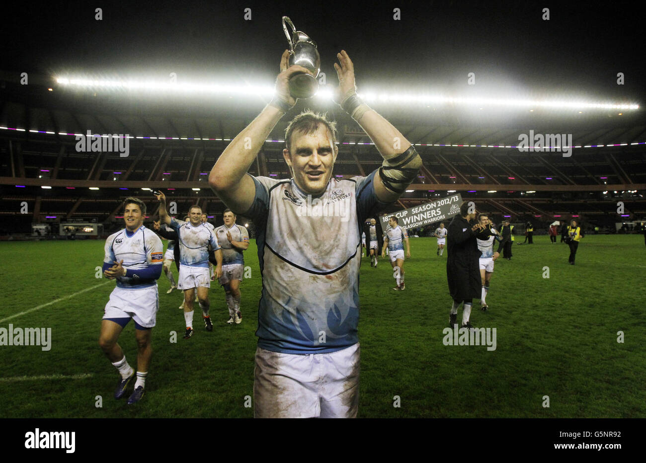Glasgow Warriors Al Kellock celebrates winning the 1872 cup after the ...