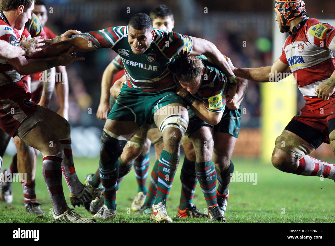 Leicester Tigers' Steve Mafi and Tom Youngs in action during the Aviva ...