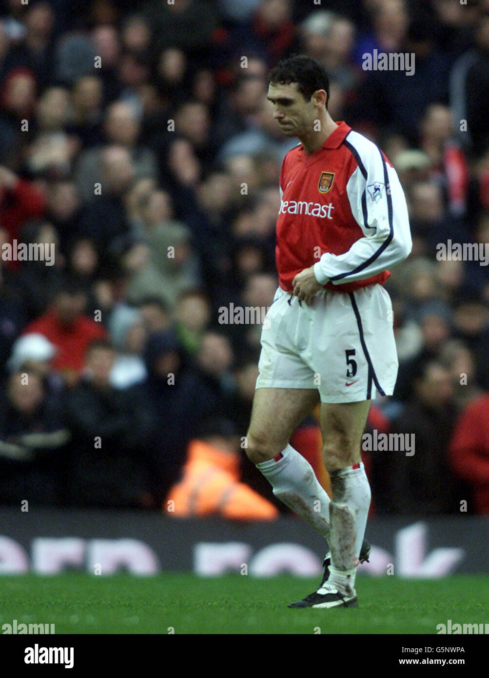 Arsenal's Martin Keown is shown the red card by referee Mike Riley ...