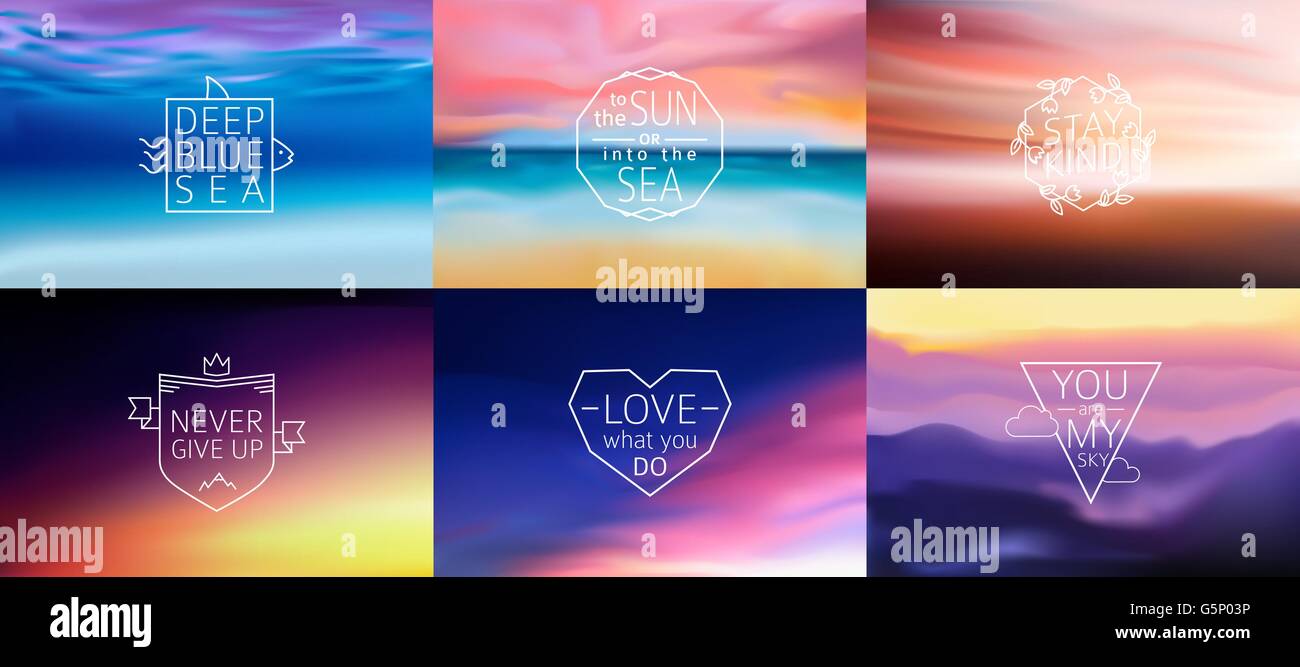 Set of 6 different landscape blurred backgrounds with typography text ...