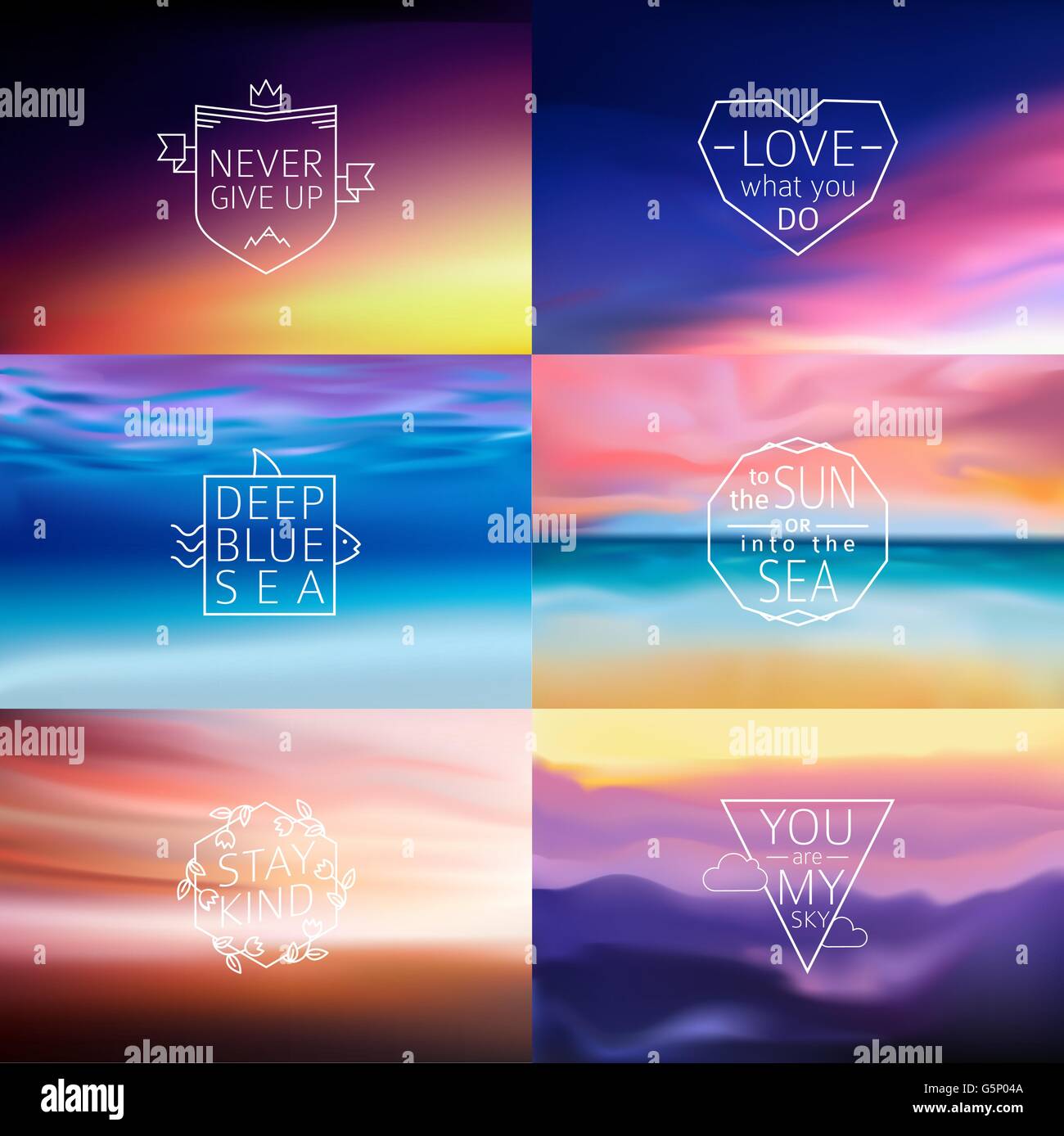Set of 6 different landscape blurred backgrounds with typography text ...