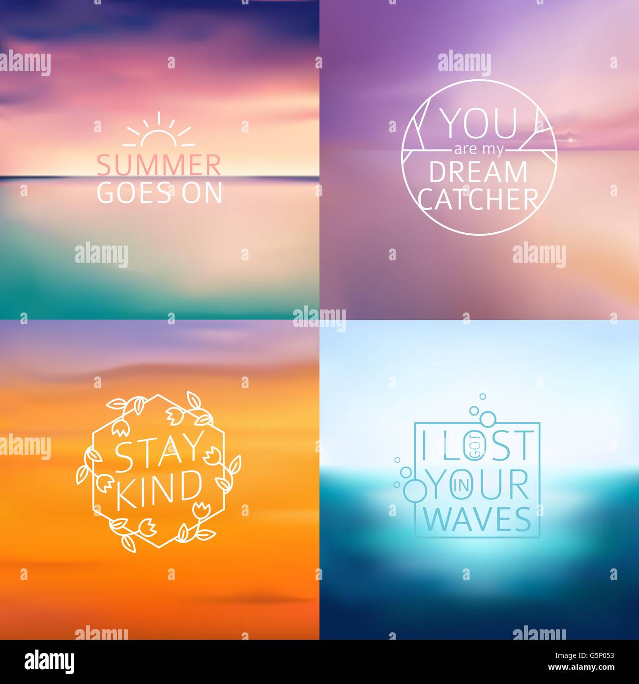 Set of 6 different landscape blurred backgrounds with typography text ...