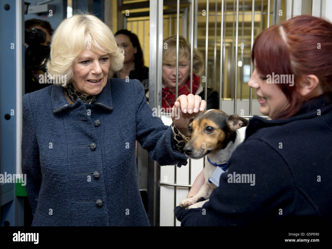 The Duchess of Cornwall walks into a dog kennel where Kitty Ward holds ...