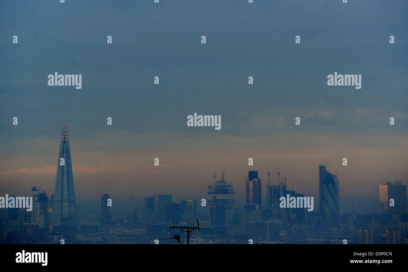 General view of mist on the London Skyline as temperatures struggle to ...