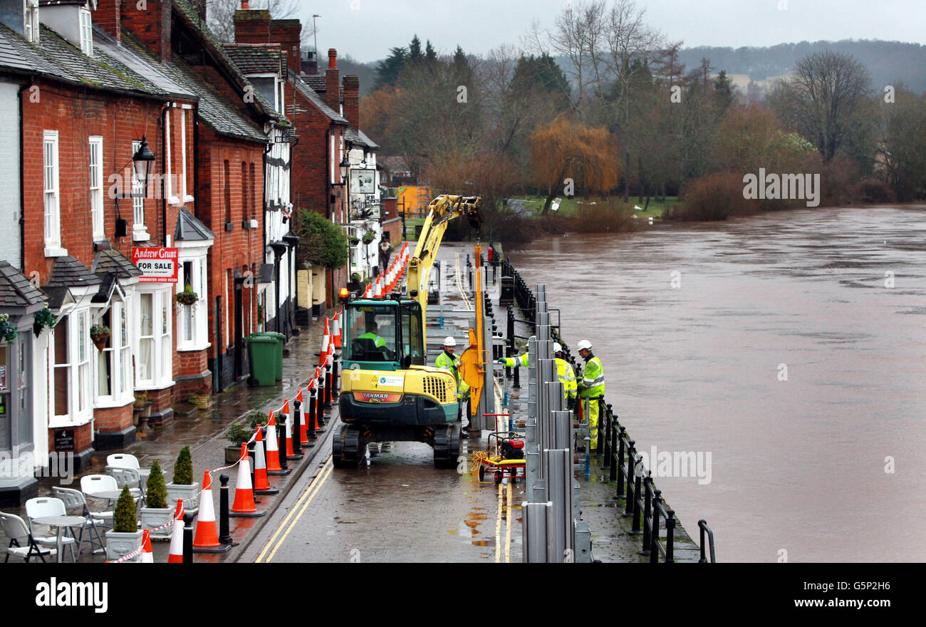 The Environment Agency Constructs The Bewdley Flood Defense Barrier As