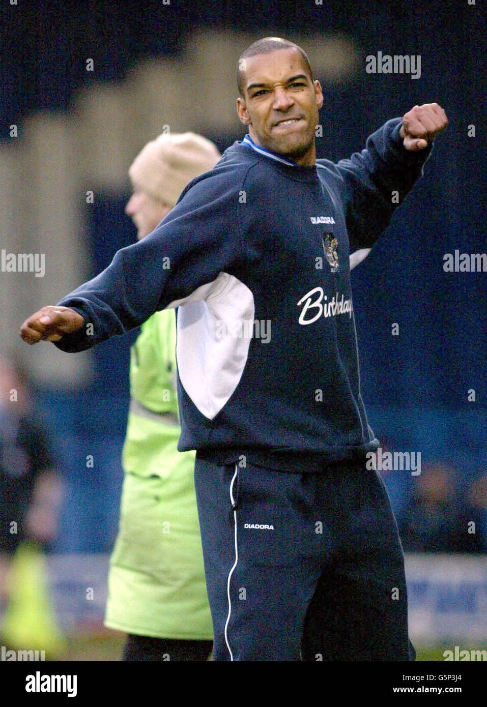 Bury v Bournemouth. Bury manager Andy Preece celebrating his team's 2-1 ...