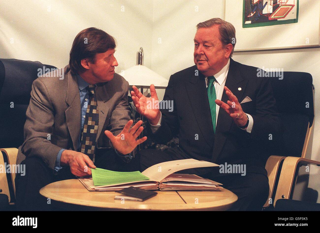 Soccer. UEFA INTERVIEW LENNART JOHANSSON AND GERHARD AIGNER Stock Photo ...