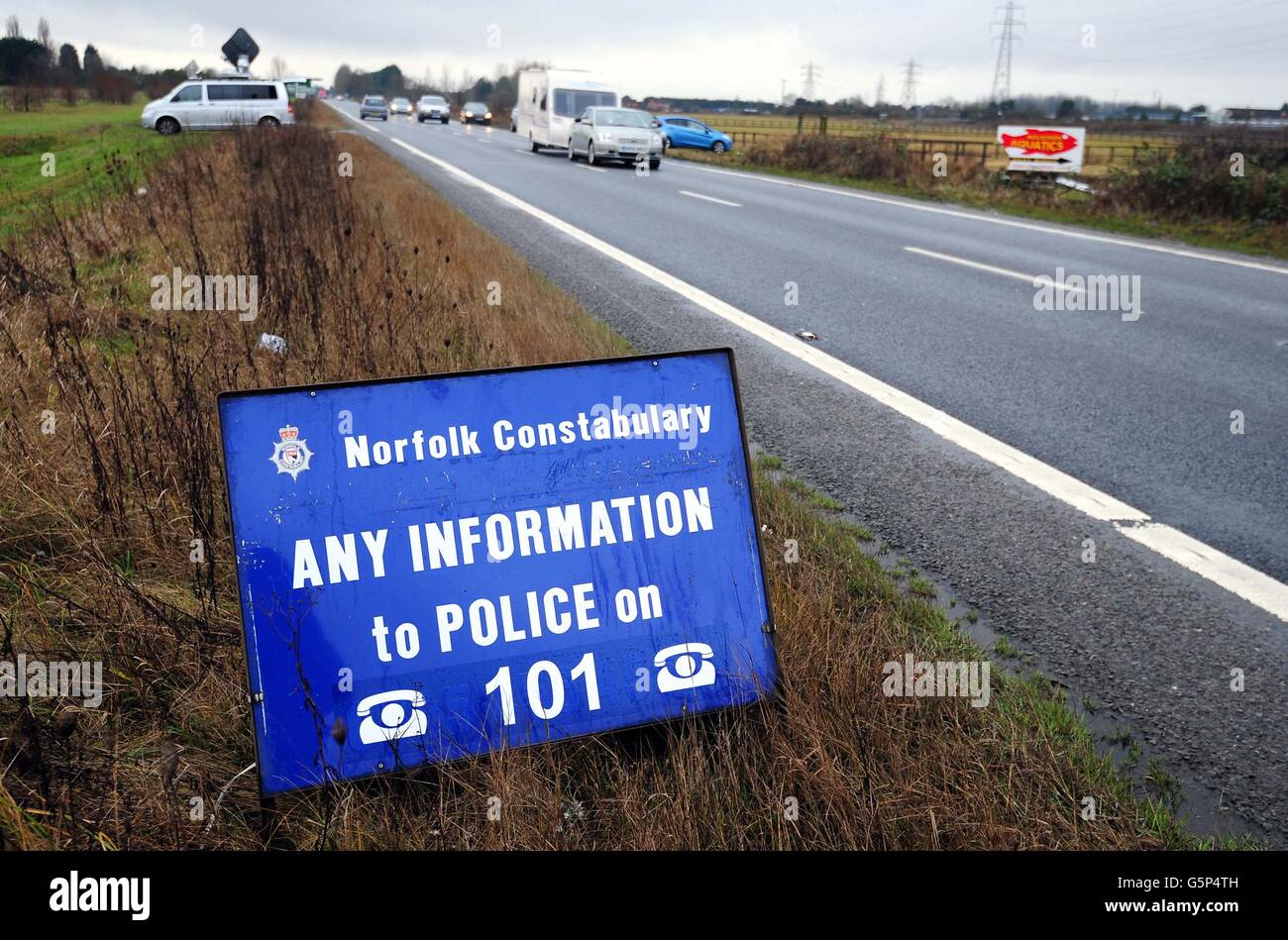 A47 road crash. A general view of the scene of a crash on A47 near ...