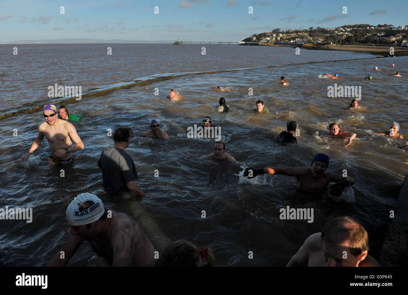 Annual New Year's Day swim in Clevedon Stock Photo - Alamy