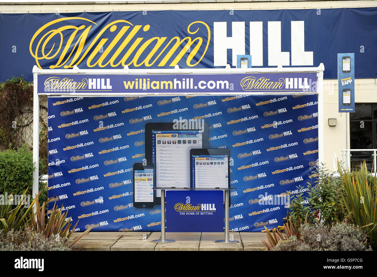 A general view of the presentation area with William Hill signage at ...