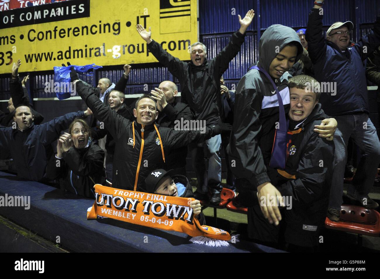 Luton Town fans celebrate defeating Wolverhampton Wanderers during the ...