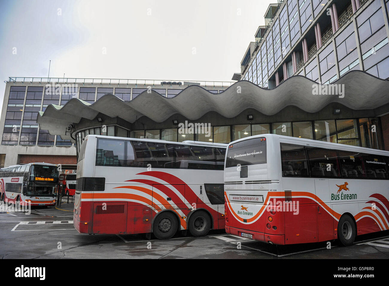 Bus Eirann buses outside the main bus terminal Busaras. Bus Eireann has ...