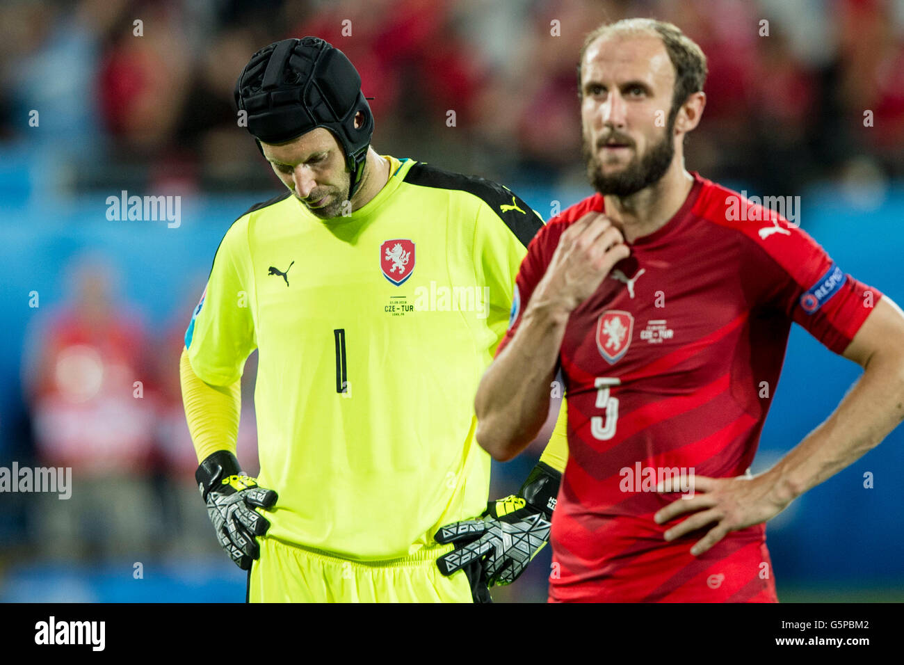 Lens, France. 21st June, 2016. Disappointed Czech soccer players Petr ...