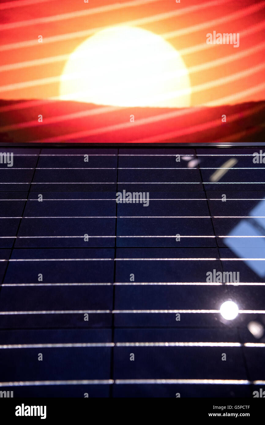 Munich, Germany. 22nd June, 2016. A solar module can be seen at a stall ...