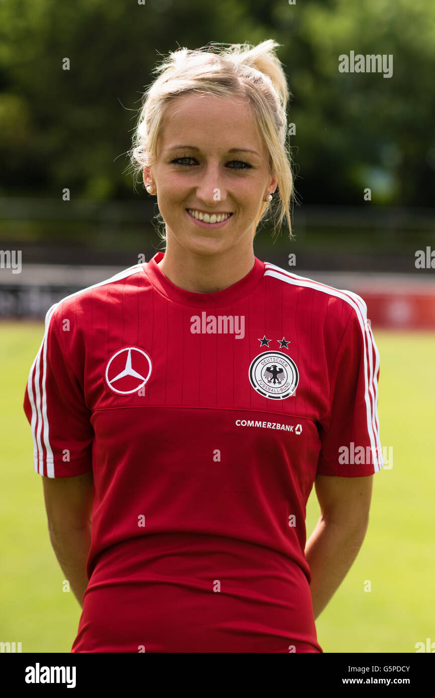 Defence player Kathrin Hendrich poses at a photocall of the German ...