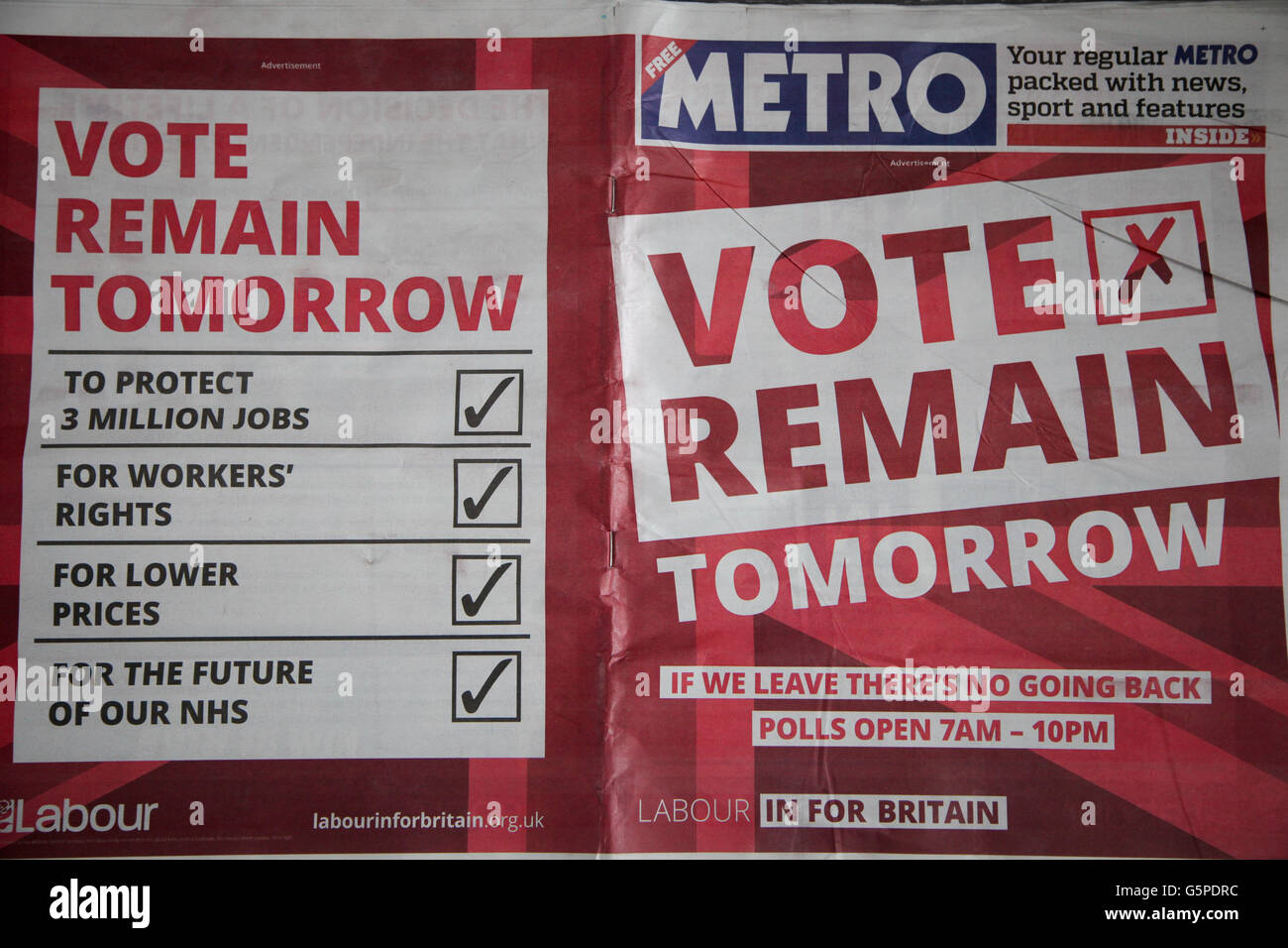 London UK 22 June 2016 - Labour's Vote Remain campaign takes out an ...