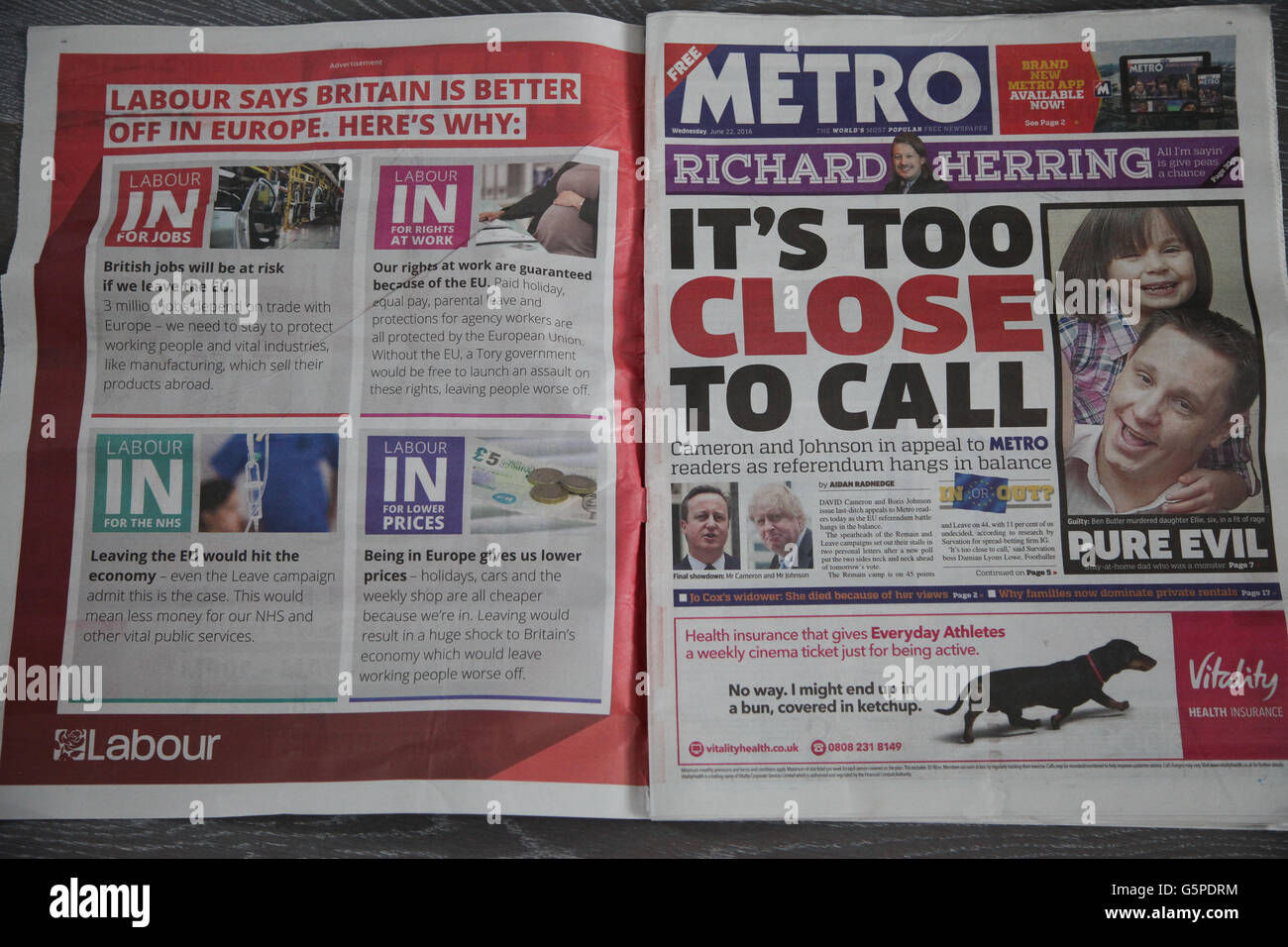 London UK 22 June 2016 - Labour's Vote Remain campaign takes out an ...