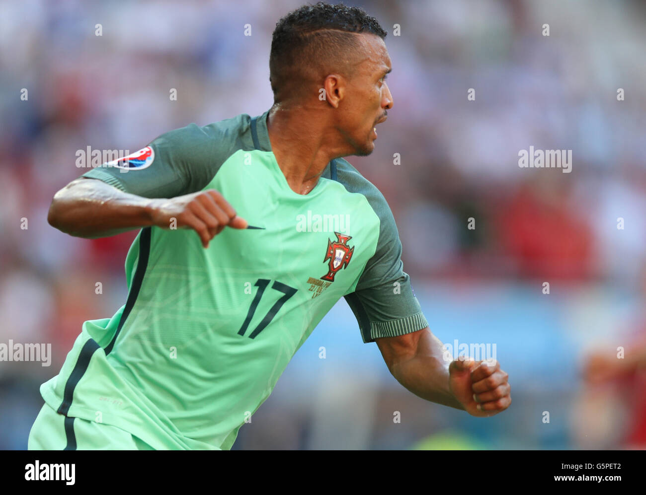 Lyon, France. 22nd June, 2016. Nani of Portugal celebrates after ...