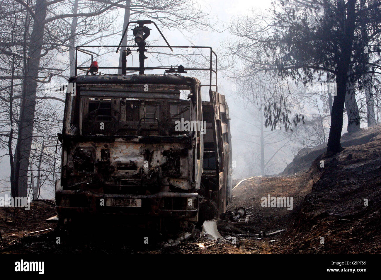 Nicosia, Cyprus. 22nd June, 2016. A burned fire truck stands alone in ...