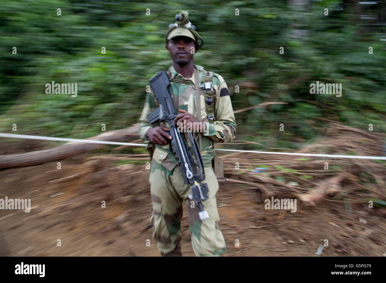 Ayema, Gabon. 20th June, 2016. A Gabonese soldier is shown during the ...