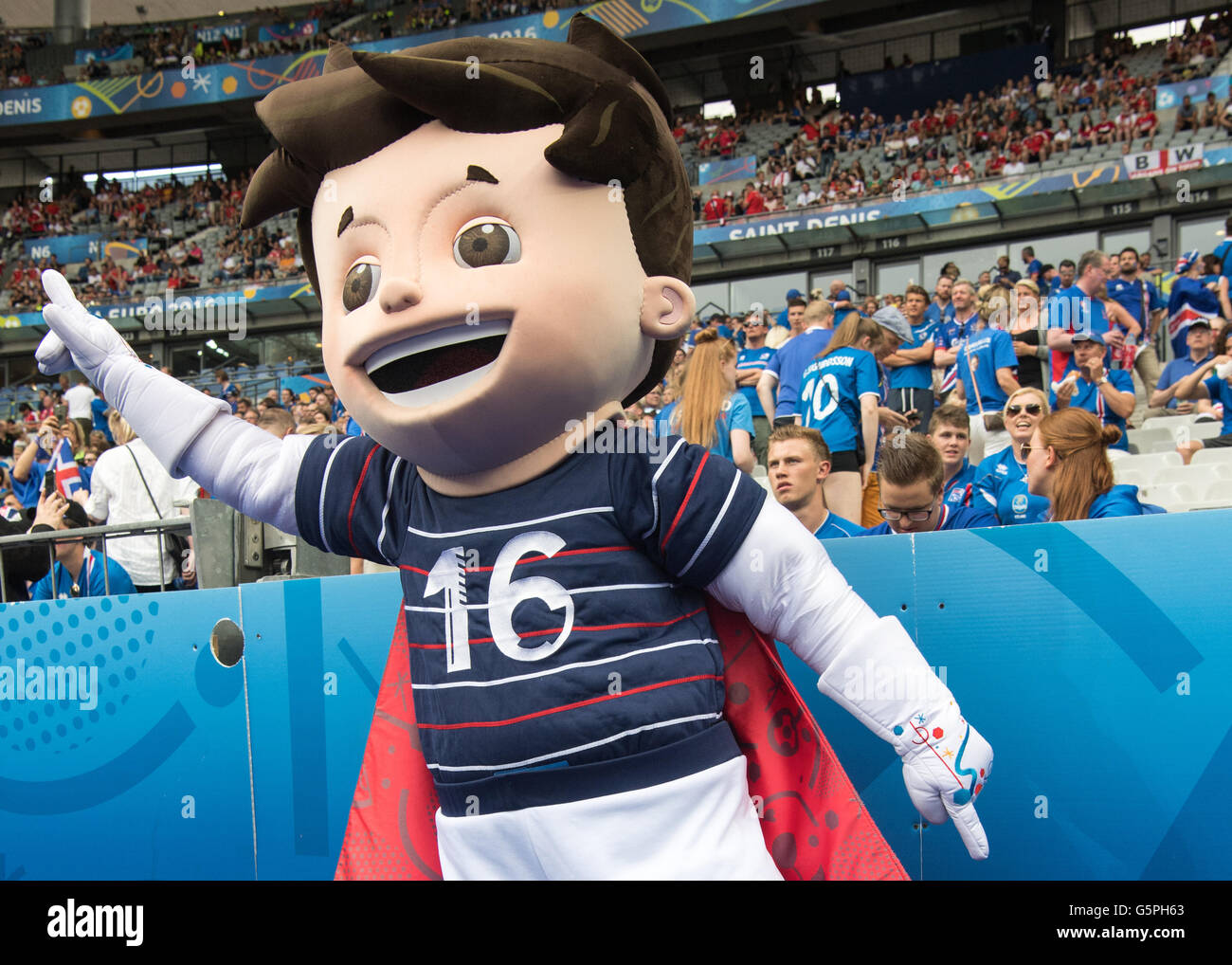 St. Denis, France. 22nd June, 2016. Mascot Super Victor poses before ...
